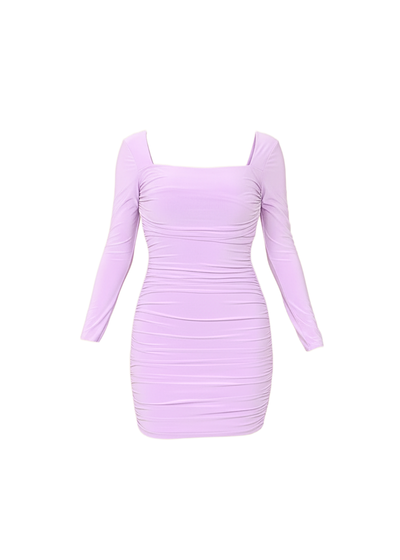 Avinci | Lilac Stretch Fit Square Neck Ruched Bodycon Party Style Mini ...